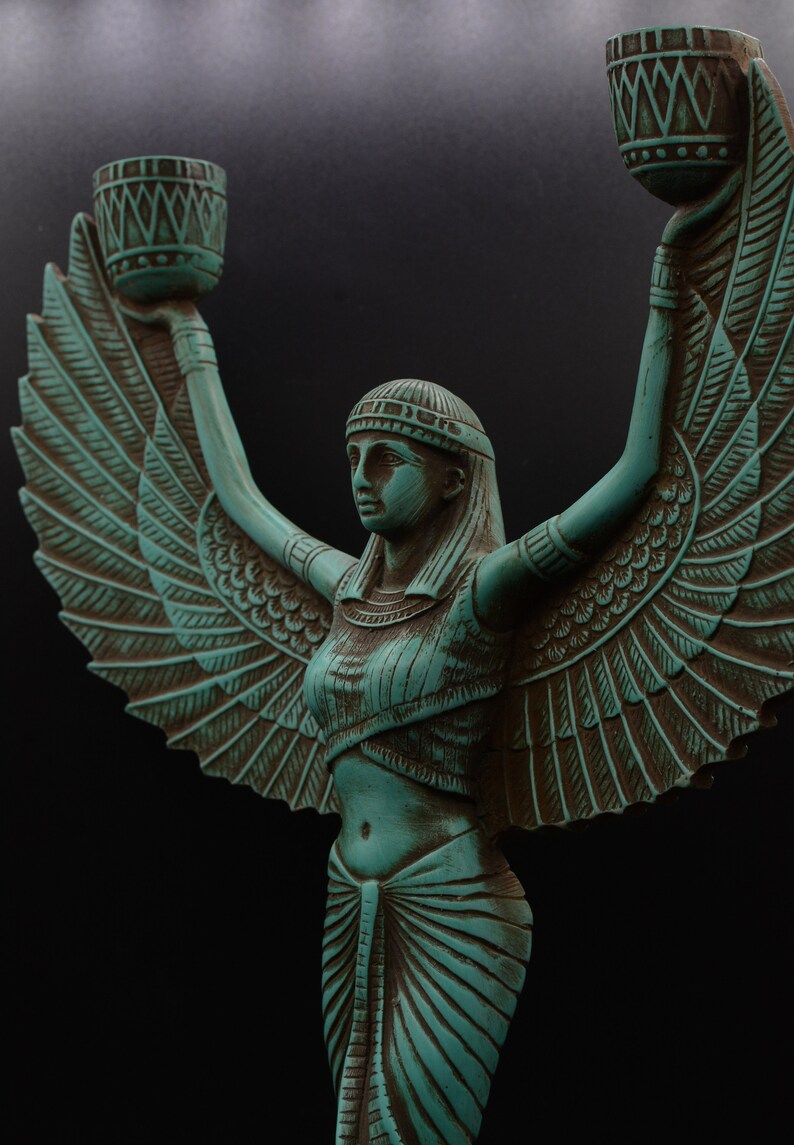 Statue Isis Wings Green Goddess of Healing and Magic Sculpture Stone ...