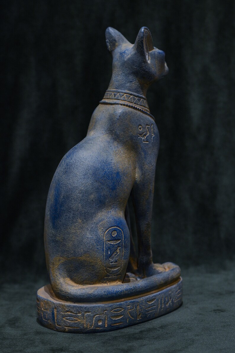 Unique Goddess Bastet Cat Statue Blue Stone Sculpture Heavy - Etsy