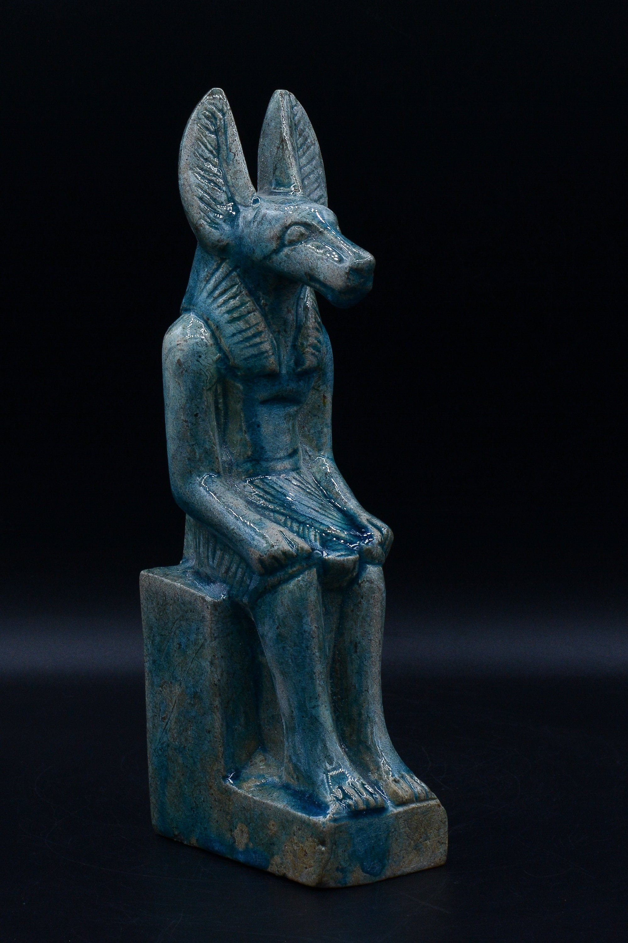 Unique Egyptian God Anubis Seated Vintage Statue Faience Stone - Etsy