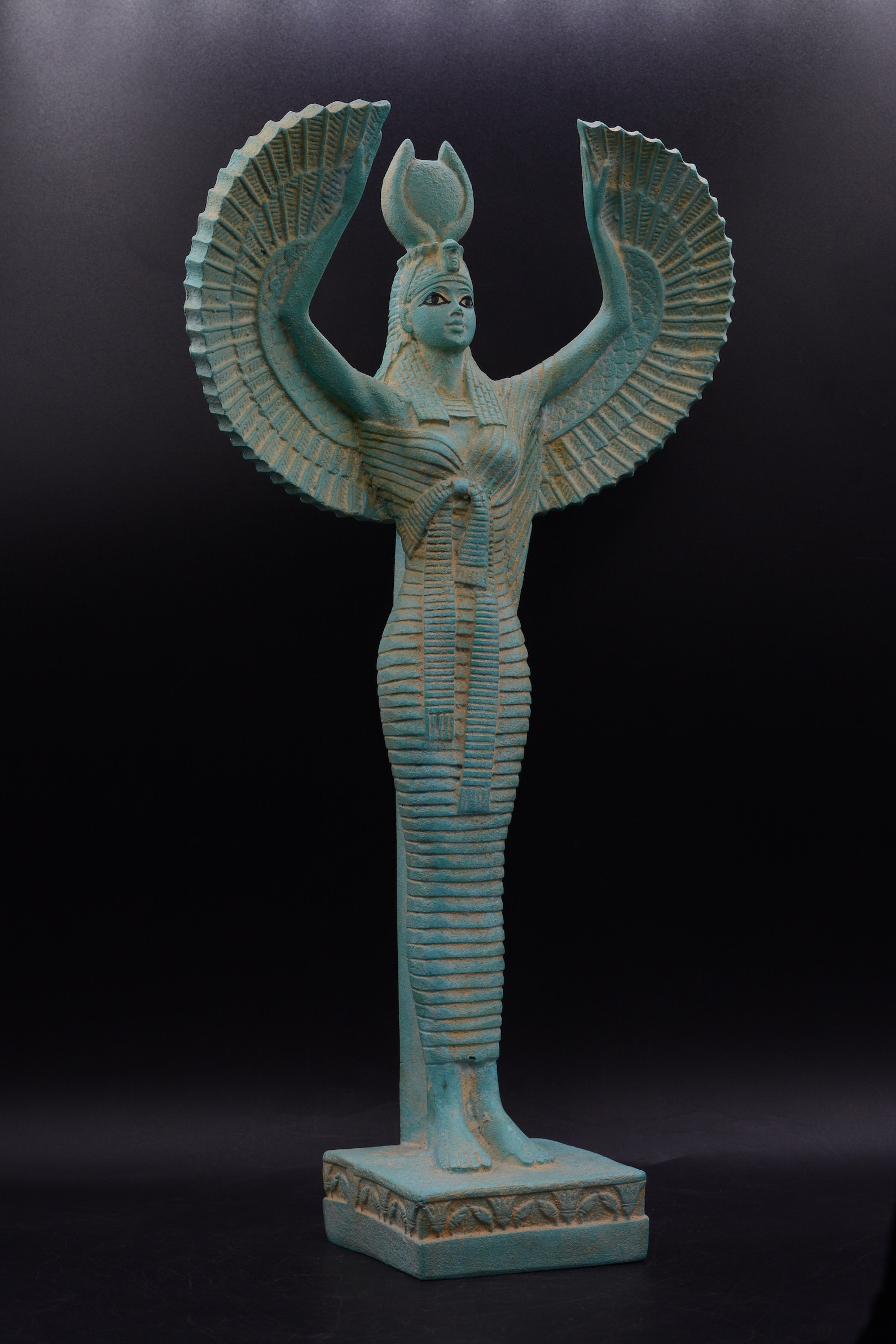 Isis Wings Goddess Statue Unique Green Sculpture Stone Alter Home Decor ...