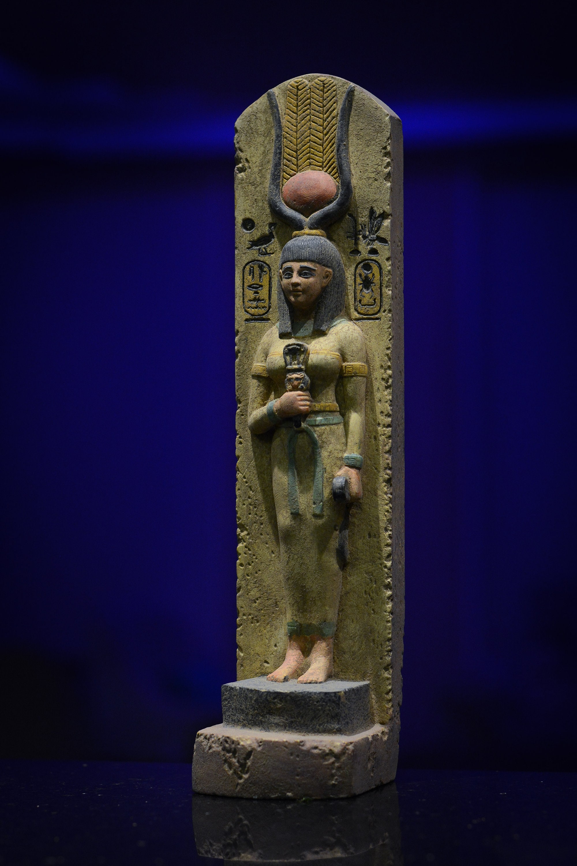 Goddess Isis Holding a Sistrum Sculpture Statue Lime Stone Relief ...