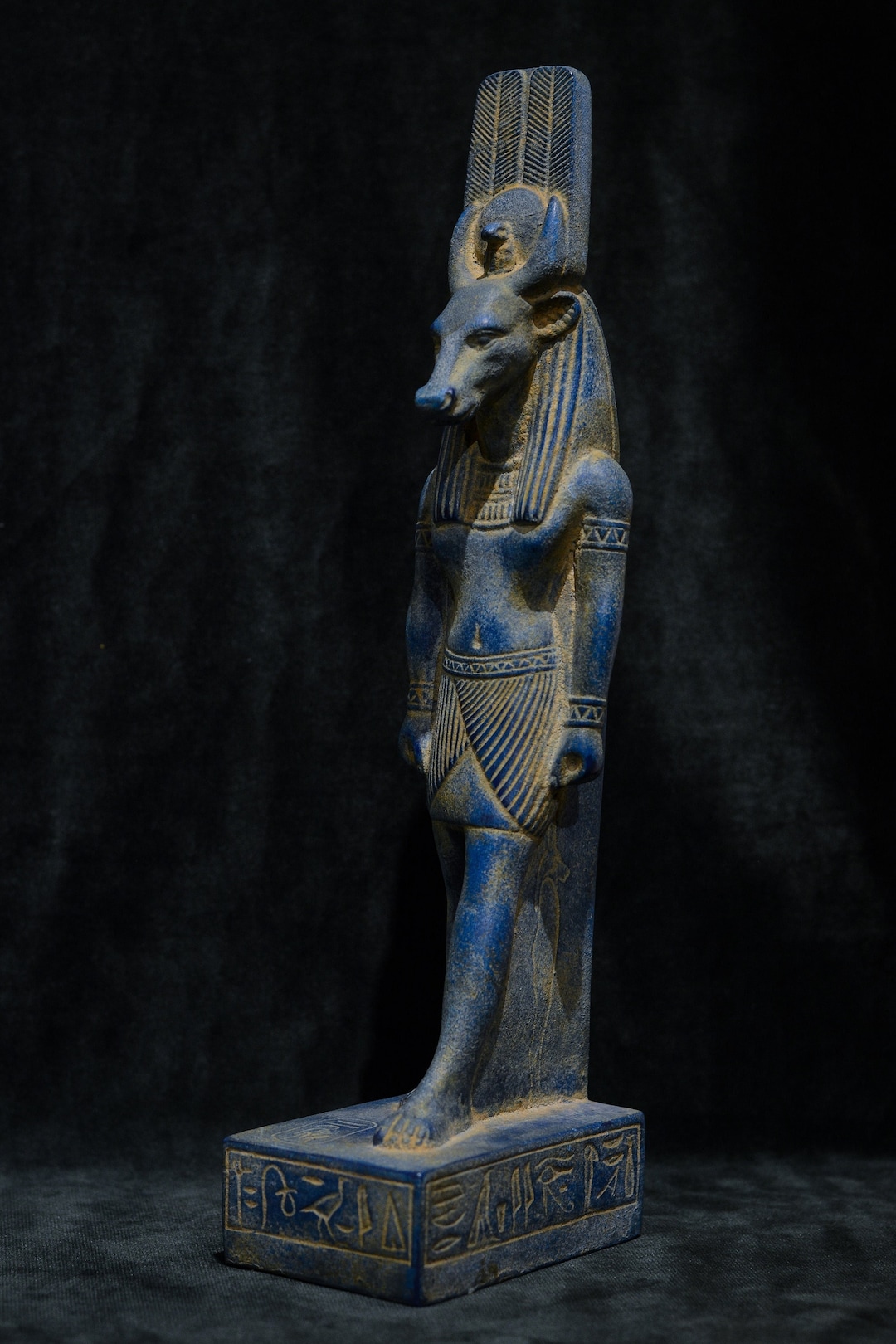 Statue Montu God of War Lord of Medamud, Bull’s Head, Large Unique Blue ...