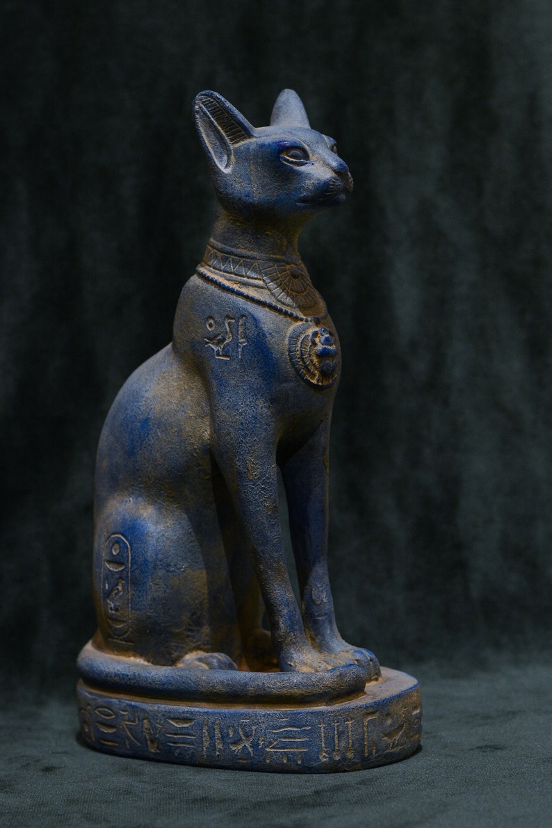 Unique Goddess Bastet Cat Statue Blue Stone Sculpture Heavy - Etsy
