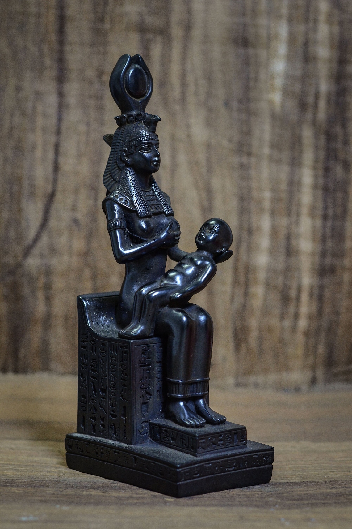 Statue of Goddess Isis Breastfeeding Baby Horus Medium Black Made in ...