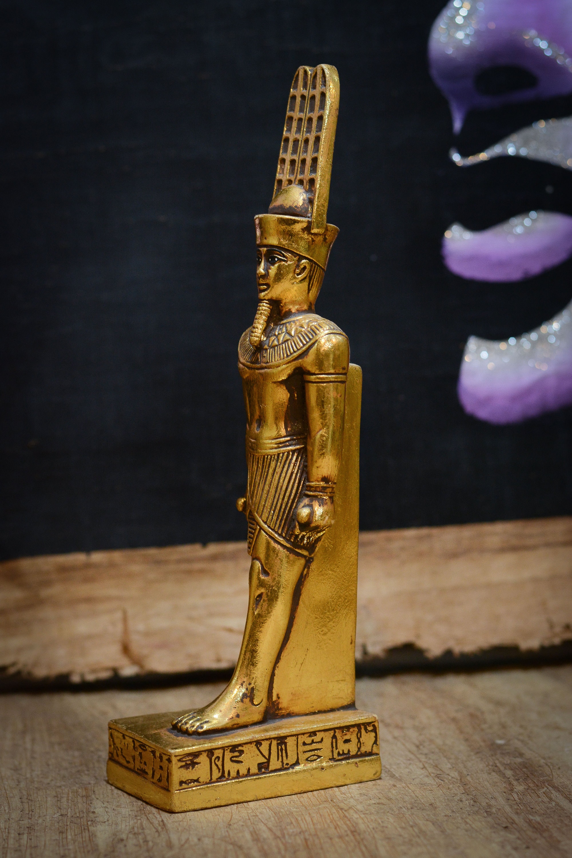 Statue of Egyptian Art Amun Ra Black / Gold Leaf Made in Egypt - Etsy UK