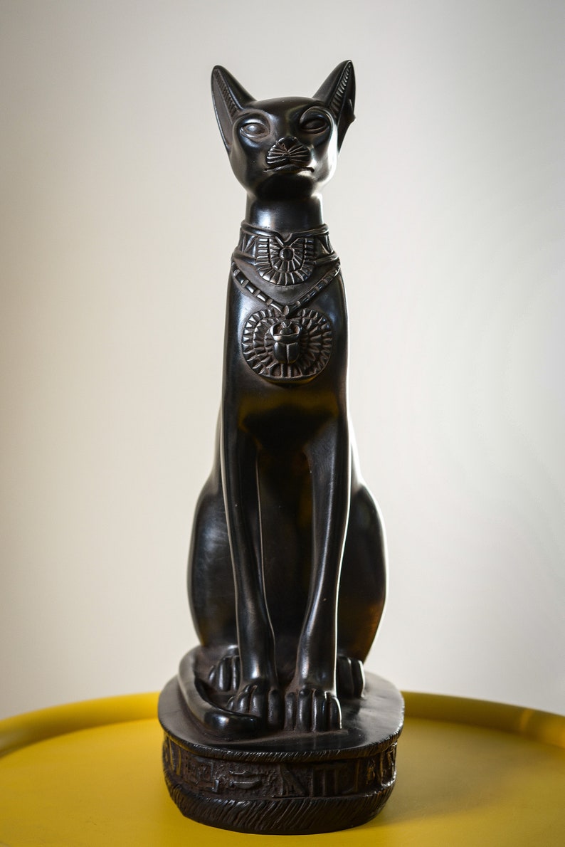 Unique Goddess Bastet Cat Large Statue Black With Scarab on - Etsy