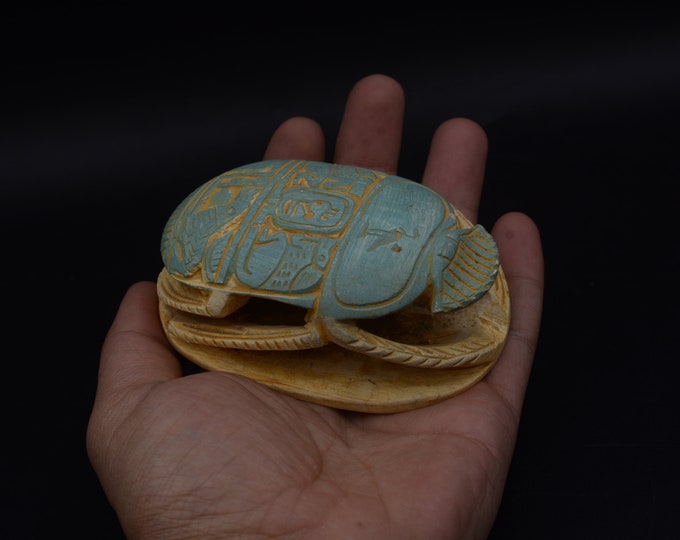 Unique Sacred Scarab Beetle Amulet Turquoise Blue Sculpture Carved ...