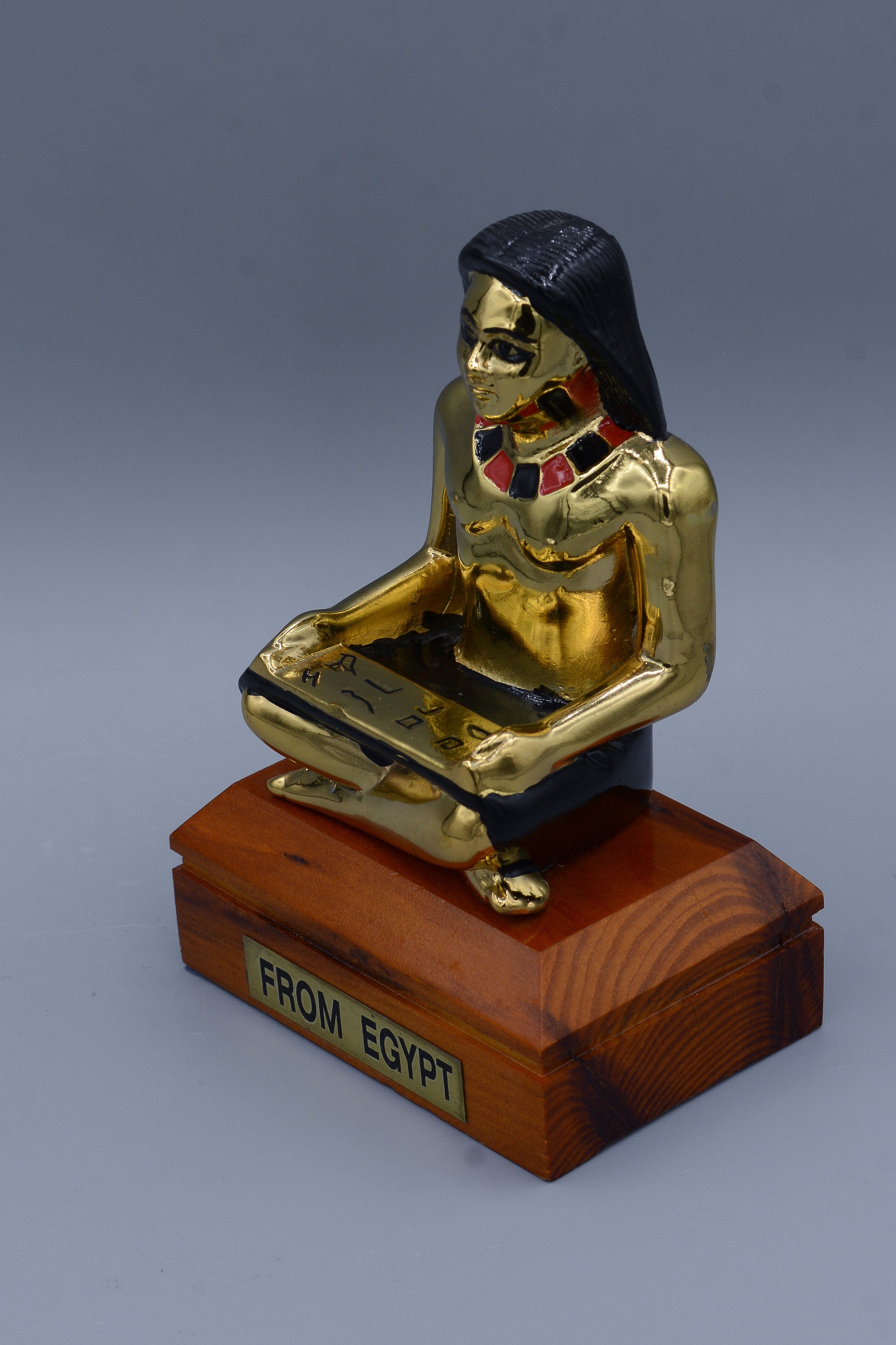 Unique Statue of Egyptian Writer Golden Metal With Wood Base Made in ...