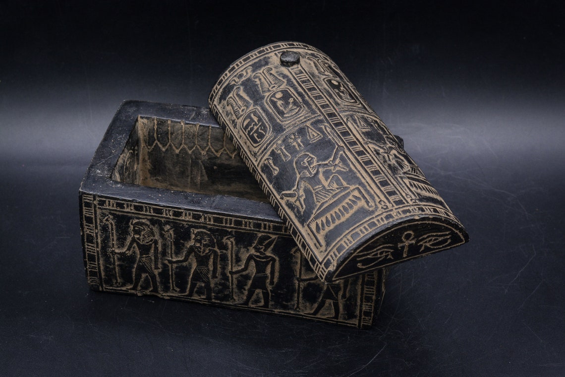 Unique Egyptian Art Box Decorated Pharaonic Inscriptions Black Heavy ...