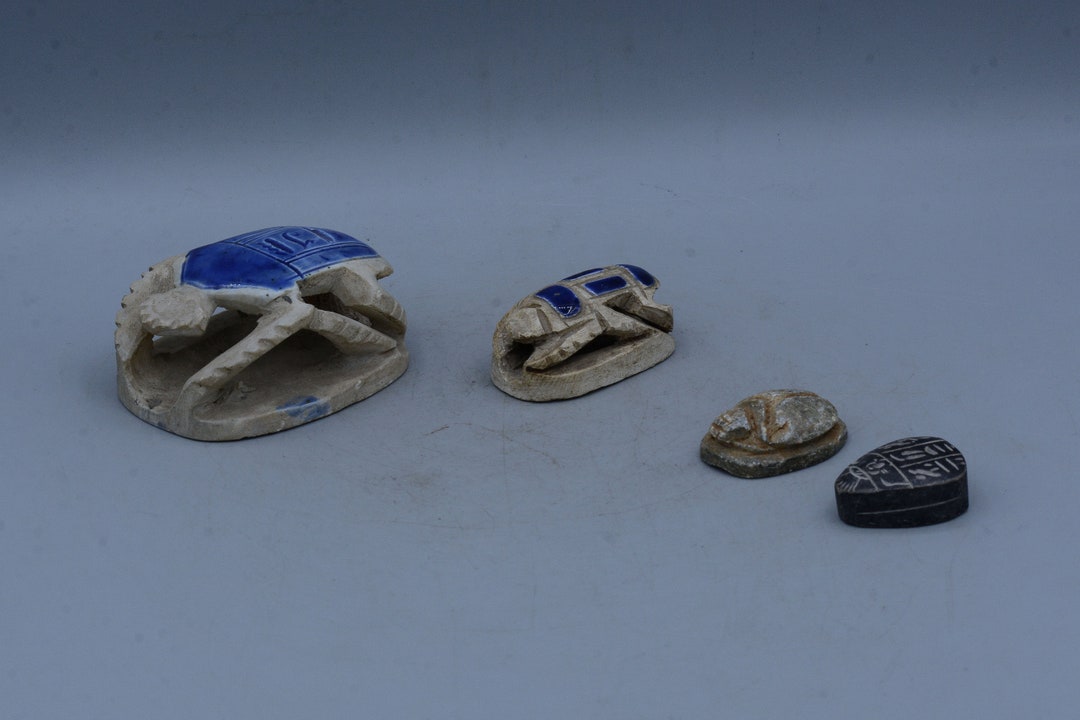 Vintage Egyptian Antique Art Set of 4 Scarab Amulet Sculpture Stone ...