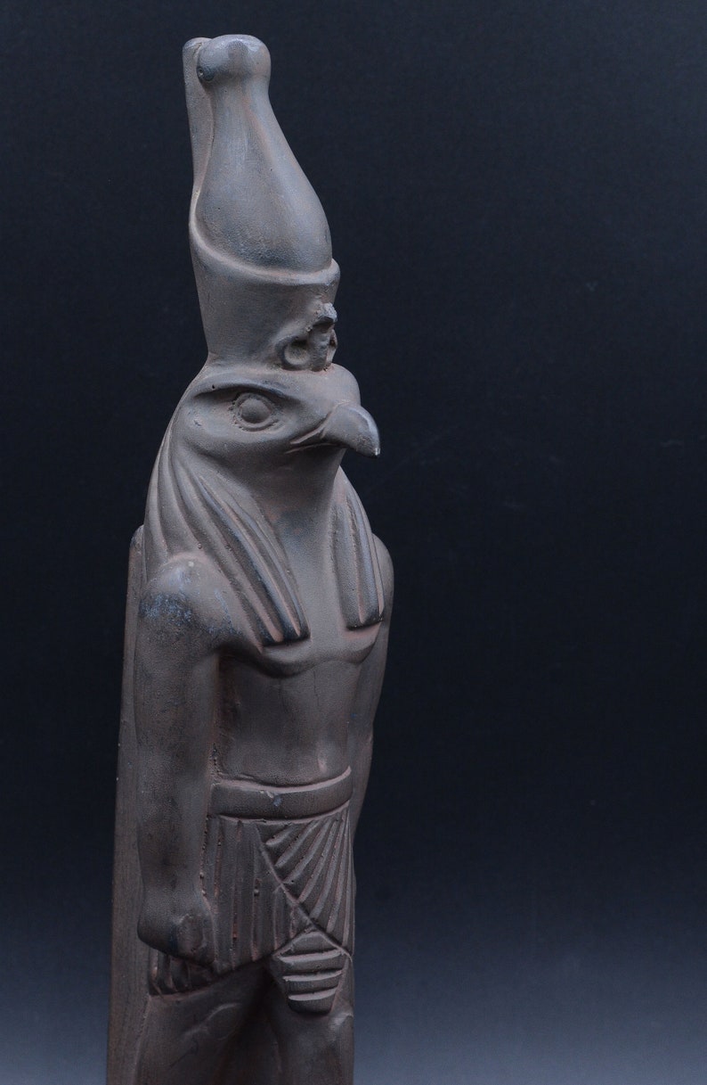 Statue of Ancient Egyptian Falcon Bird God Horus 2 Size Dark Stone Made ...