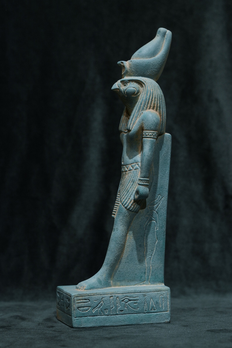 Unique Statue Horus Falcon Headed God of Sky, Green Turquoise Standing ...