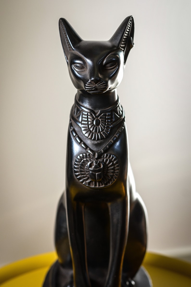 Unique Goddess Bastet Cat Large Statue Black With Scarab on - Etsy
