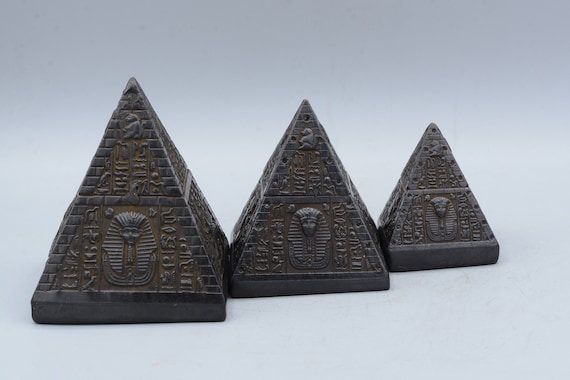 Set of 3 Pyramids Egyptian Art Pharaonic Inscriptions Black 2 | Etsy