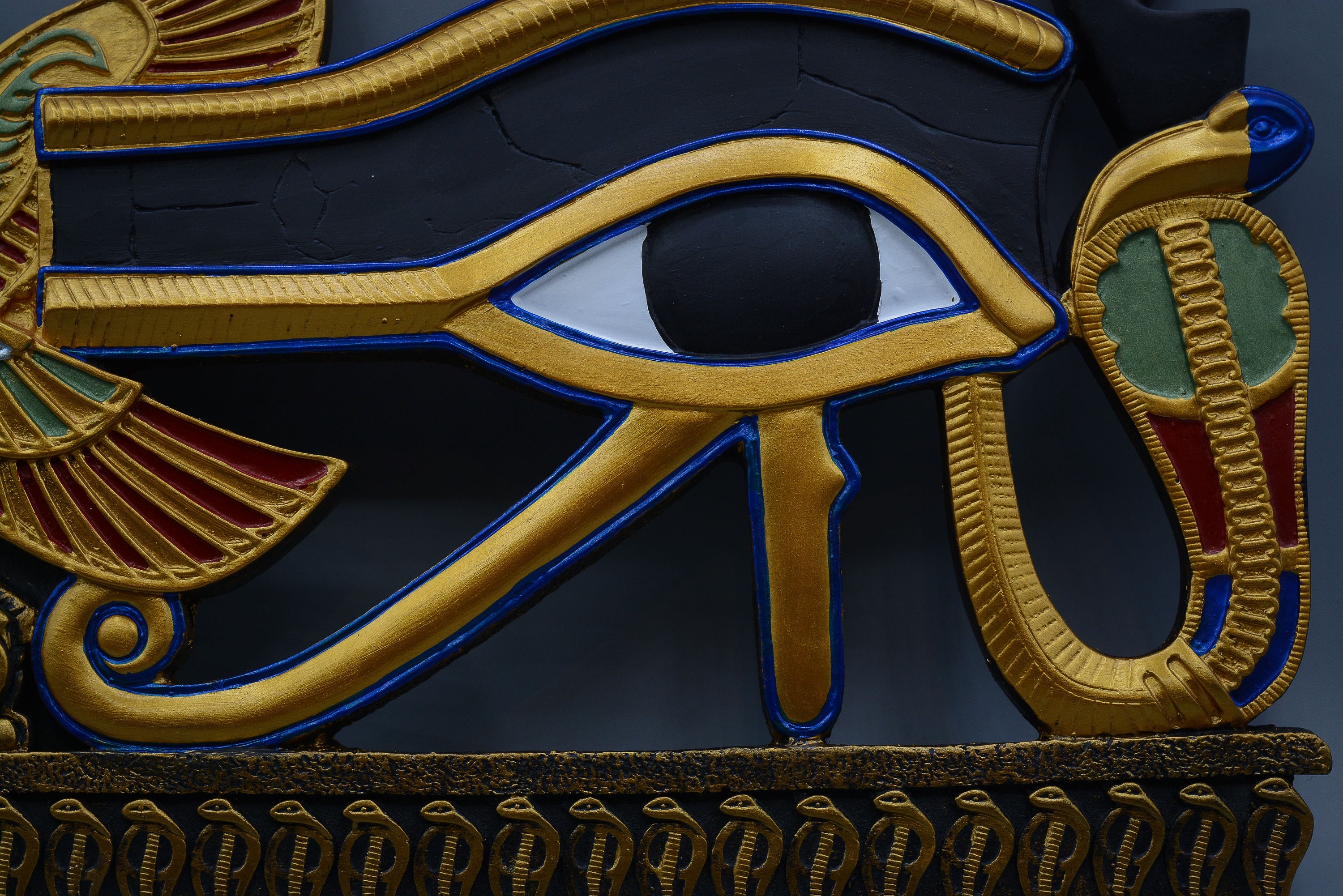 Egyptian Art Eye of Horus Sculpture 2 Style Black / Painted Gold Wall ...