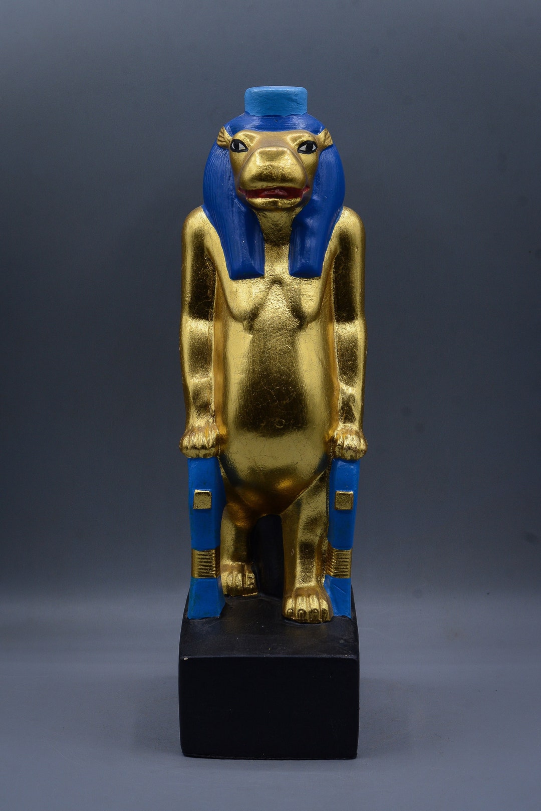 Statue Taweret Hippos “goddess of Childbirth” Unique Painted Gold Blue ...