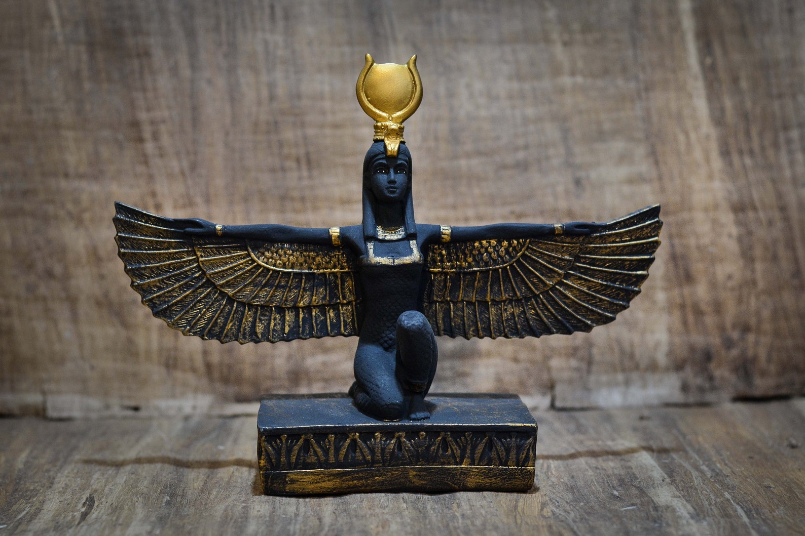 Isis Wings Goddess Statue Sculpture Black Gold Unique Egyptian - Etsy
