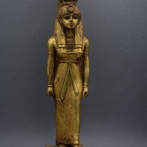 Statue Egyptian Goddess Isis Painted Gold Leaf Vintage Heavy Stone Made ...