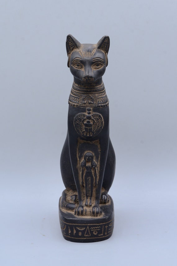Unique Egyptian goddess Bastet cat statue black heavy stone | Etsy