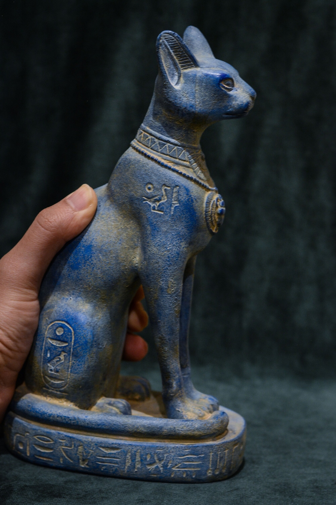 Unique Goddess Bastet Cat Statue Blue Stone Sculpture Heavy, With ...