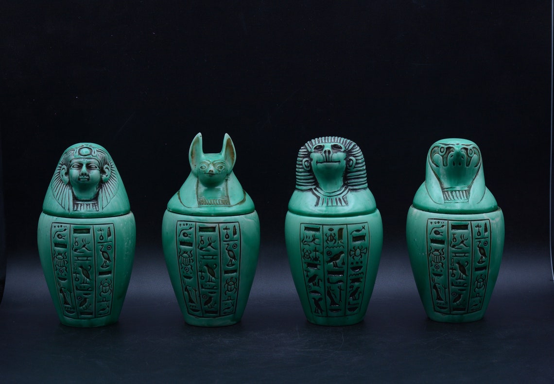 Egyptian Art Canopic jars Set 4 sons of Horus 2 color blue / | Etsy