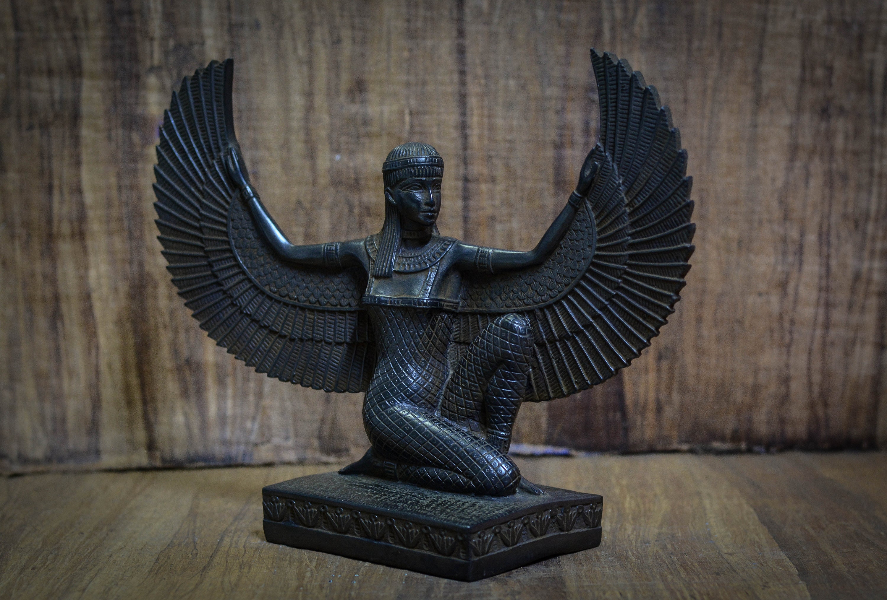 Statue Goddess Isis Wings Black Large Unique Solid Stone Heavy Made in ...