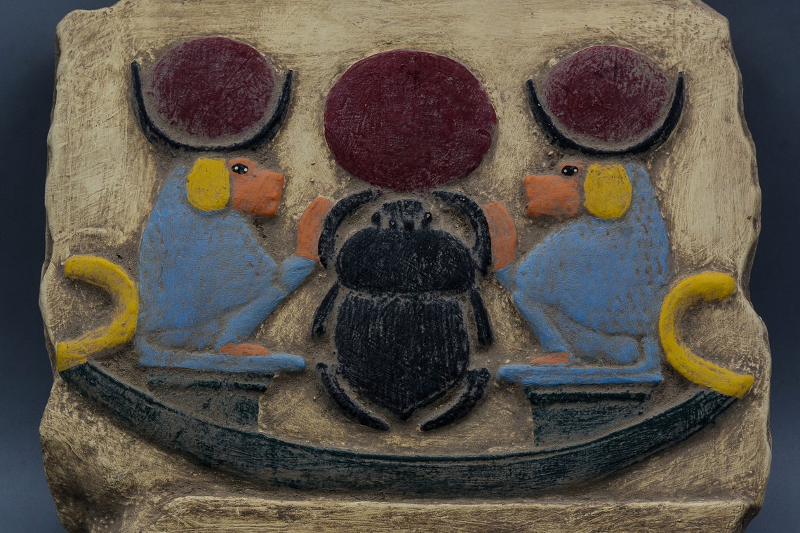 Relief Panel Two Baboons Offering the Wedjat Eye to the Sun God Khepri ...