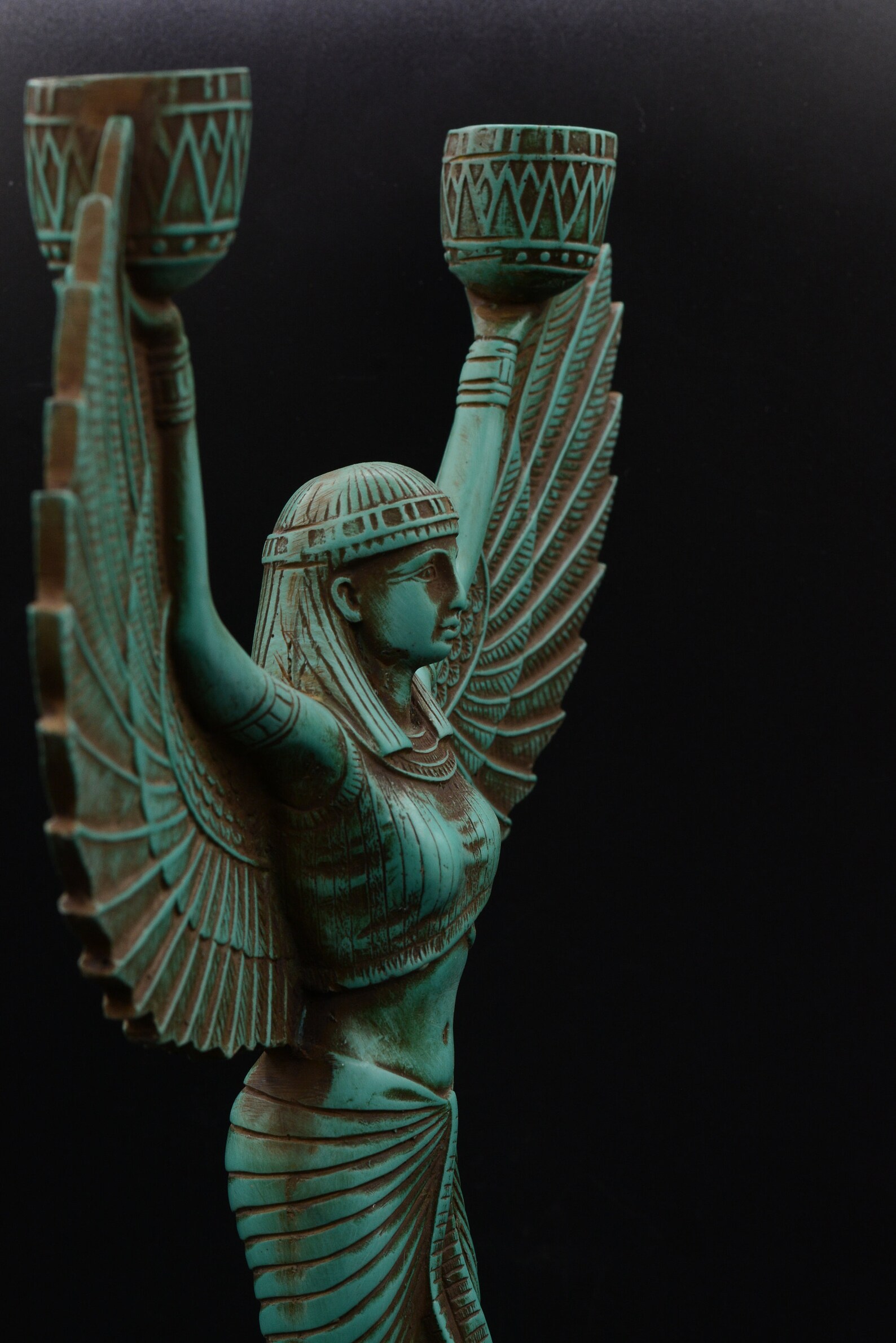 Statue Isis Wings Green Goddess of Healing and Magic Sculpture Stone ...