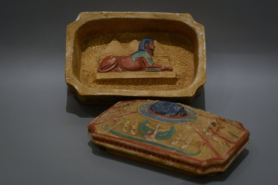 Unique Egyptian Art Box Heavy Limestone Decorative Include Sphinx ...