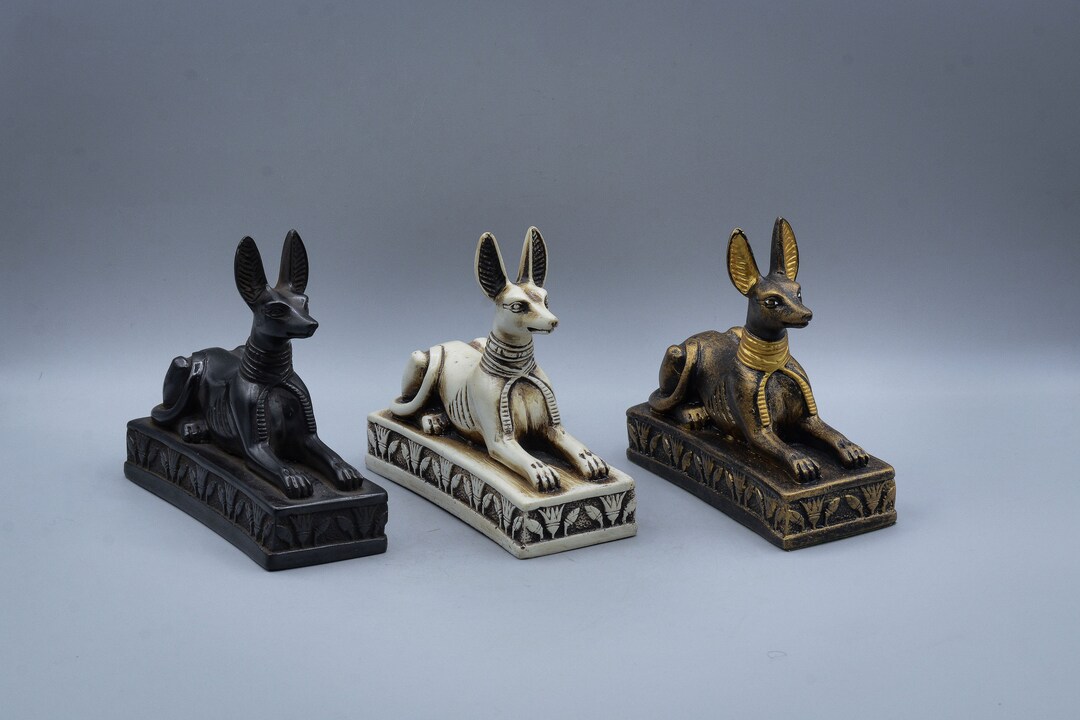 Statue of Egyptian Anubis Dog Jackal Figurine 3 Color / Black / White ...