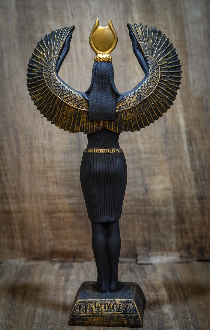 Isis Wings Goddess Statue Large Sculpture Black Gold Unique Egyptian ...