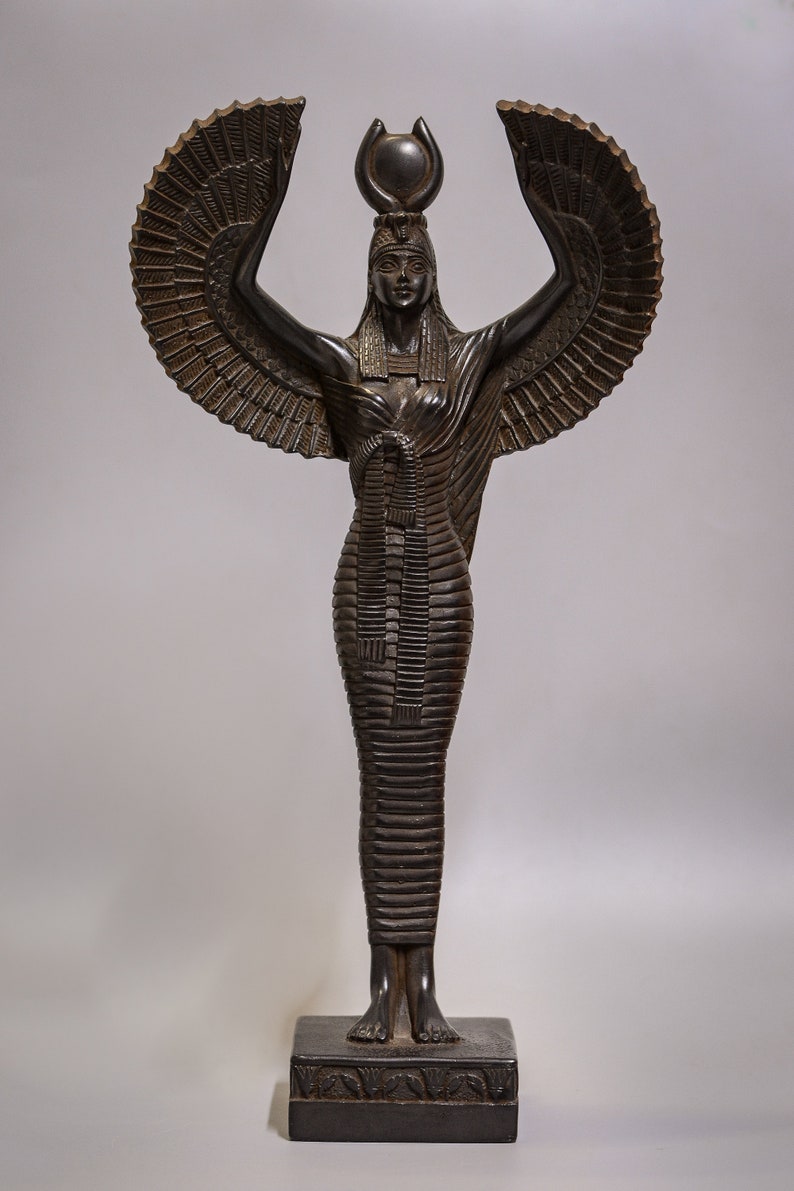 Statue of Egyptian Goddess Isis Opening Wings of Protection Large Black ...