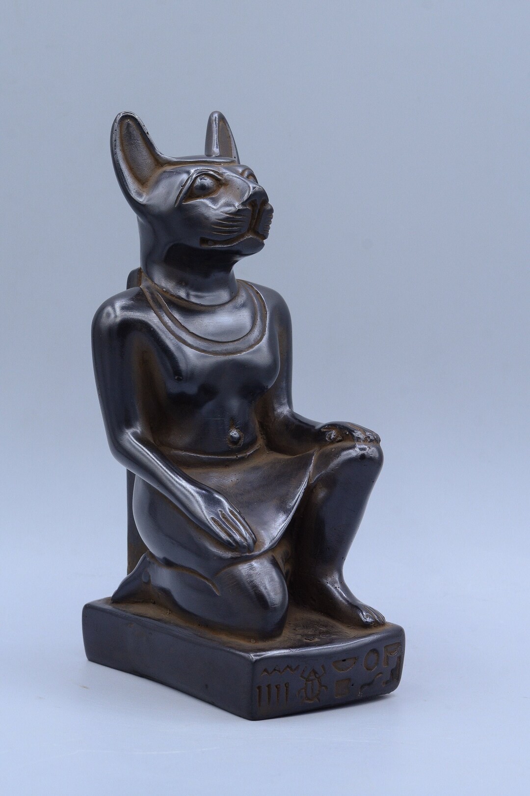 Statue of Egyptian Goddess Bastet Seated Black Solid Stone Made in ...
