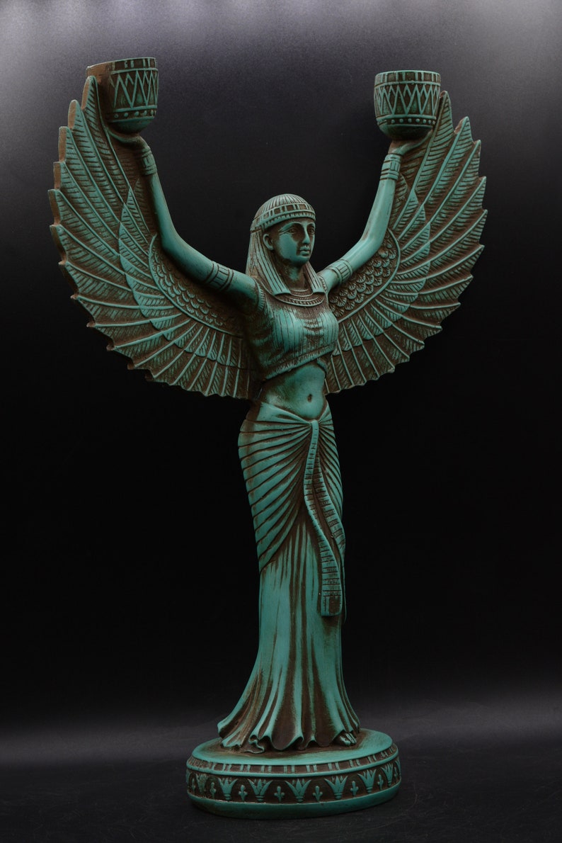 Statue Isis Wings Green Goddess of Healing and Magic Sculpture Stone ...