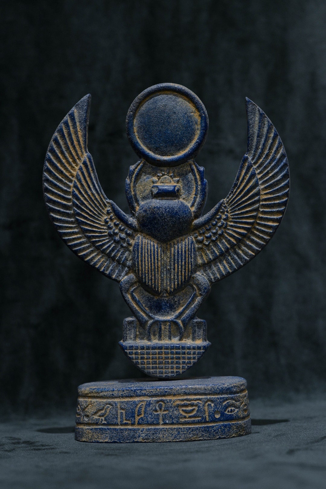 Winged SCARAB BEETLE Sculpture Blue Stone With a Sun Disk Above Its ...