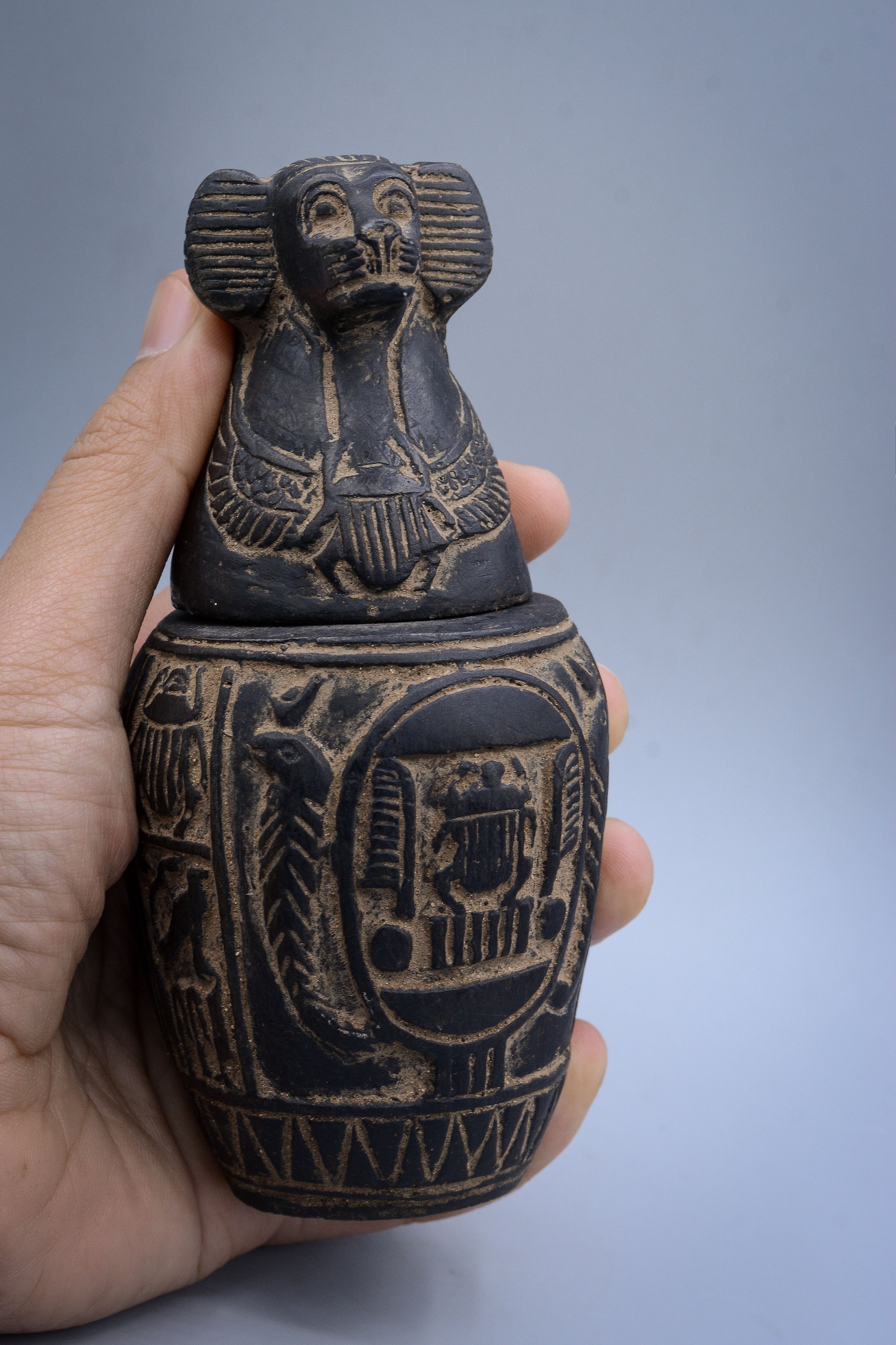 Canopic Jars Black Stone Sculpture Sons of Horus Unique Set - Etsy