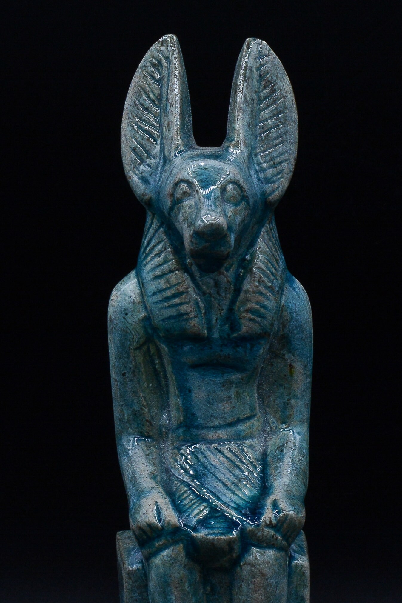 Unique Egyptian God Anubis Seated Vintage Statue Faience Stone | Etsy