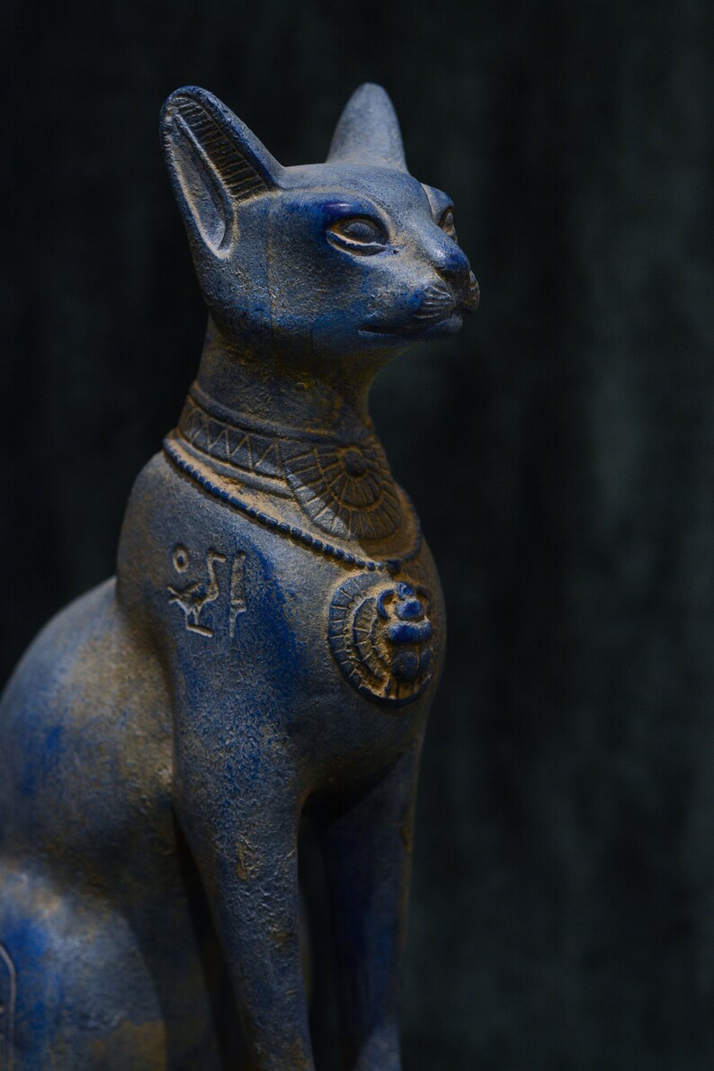 Unique Goddess Bastet Cat Statue Blue Stone Sculpture Heavy - Etsy
