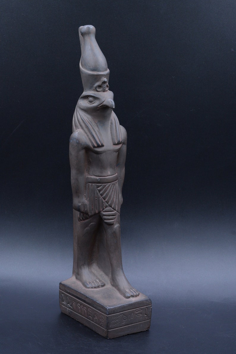 Statue of Ancient Egyptian Falcon Bird God Horus 2 Size Dark Stone Made ...