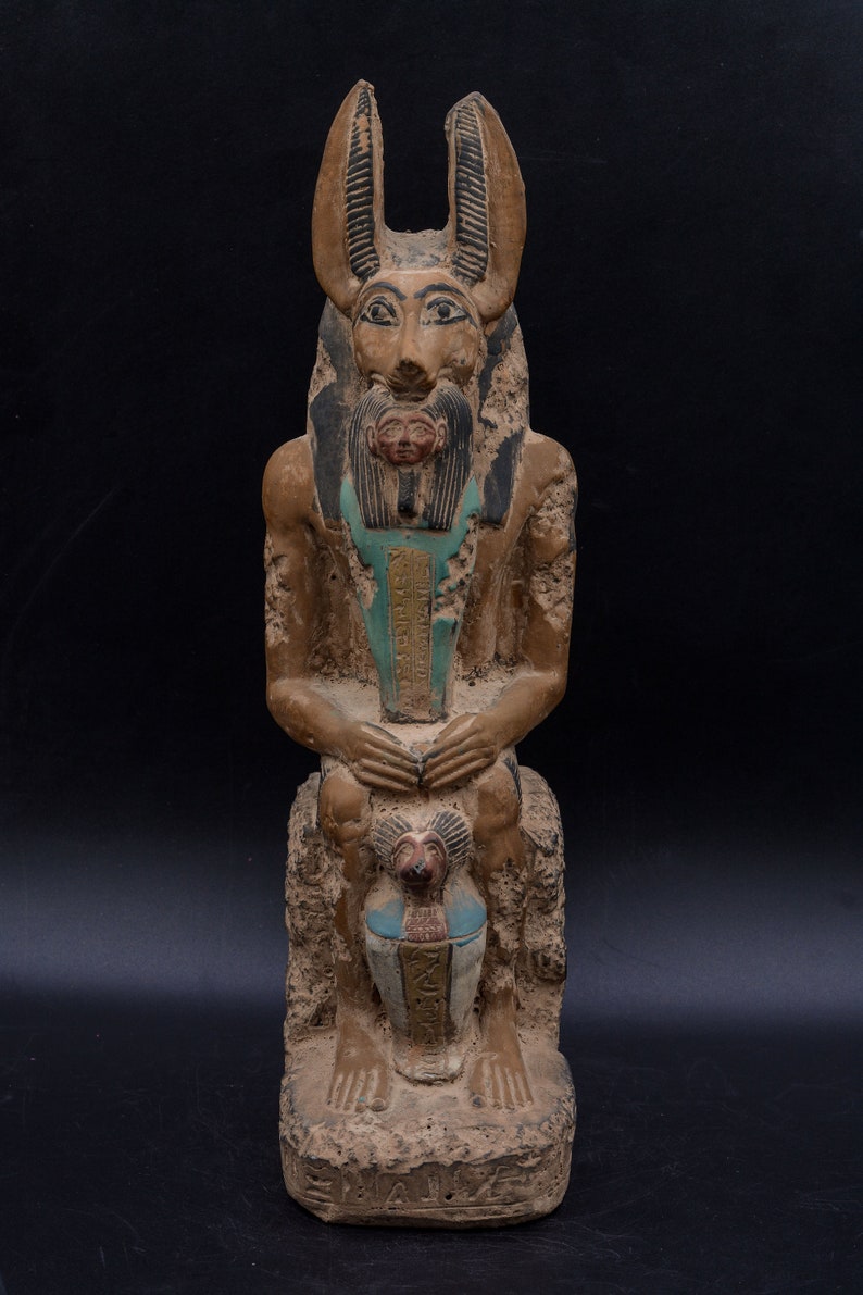 Seated Anubis Holding a Mummy Form With a Hapi son of Horus - Etsy