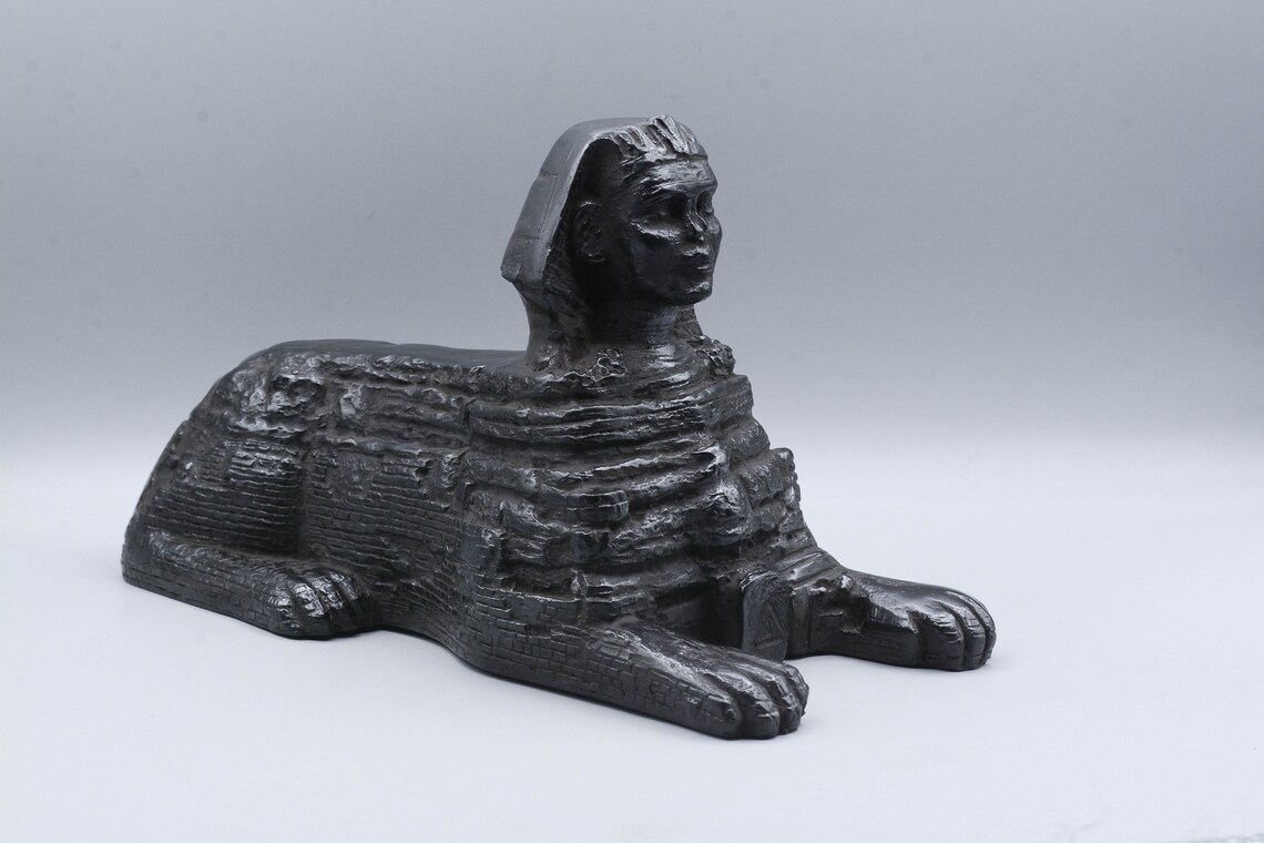 Unique Egyptian Sphinx Large Statue Black Heavy Solid Stone Made in ...