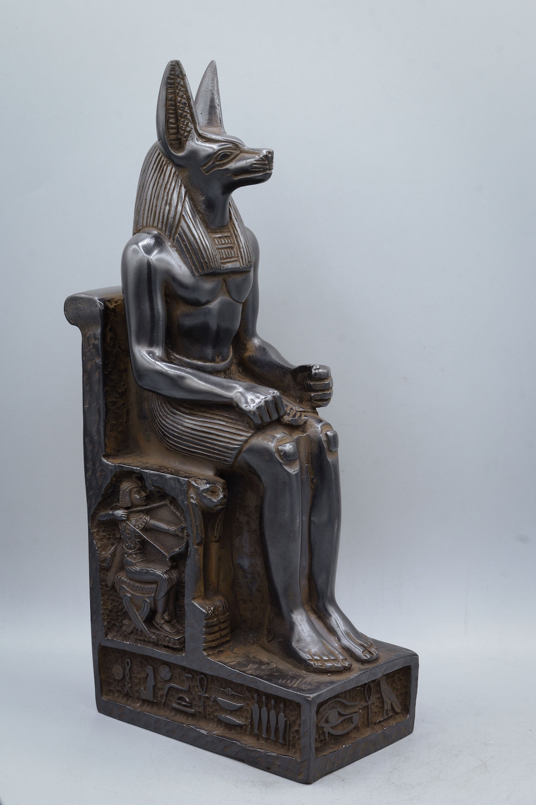 Statue of Egyptian God Anubis Seated Heavy Black Solid Stone Made in ...