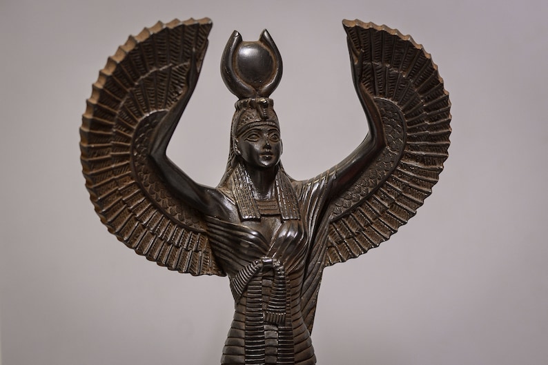 Statue of Egyptian Goddess Isis Opening Wings of Protection Large Black ...
