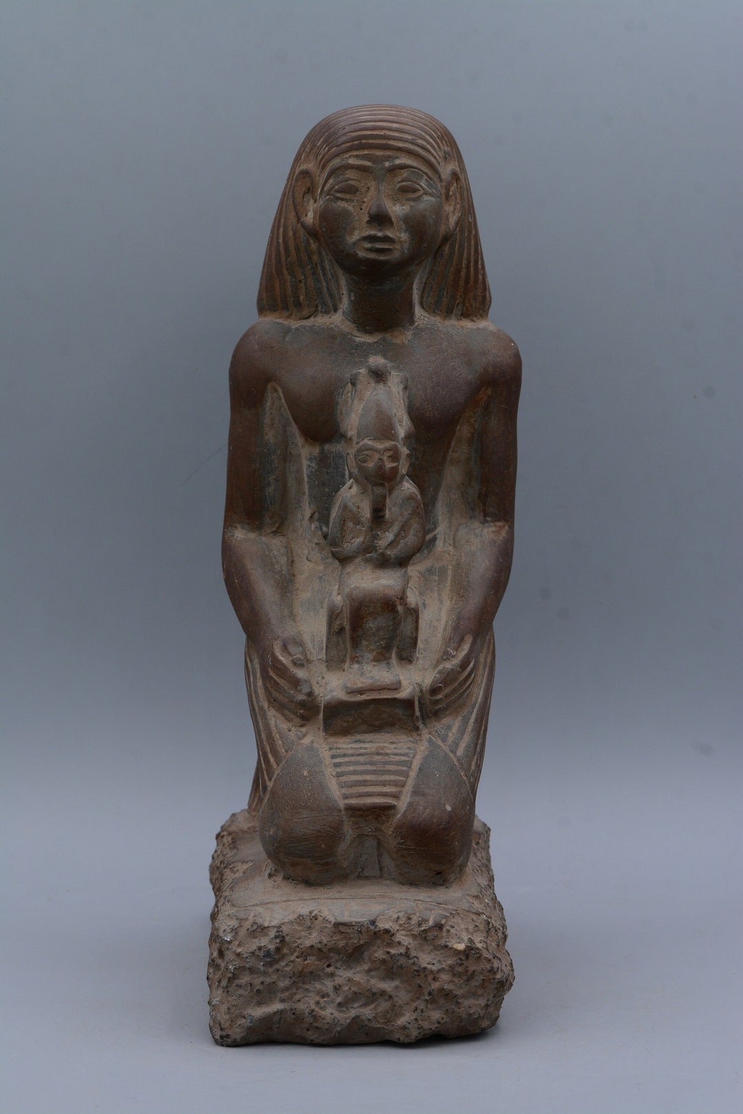 Unique Ancient Egyptian Art Statue of the Priest Pefi Holding a Statue ...