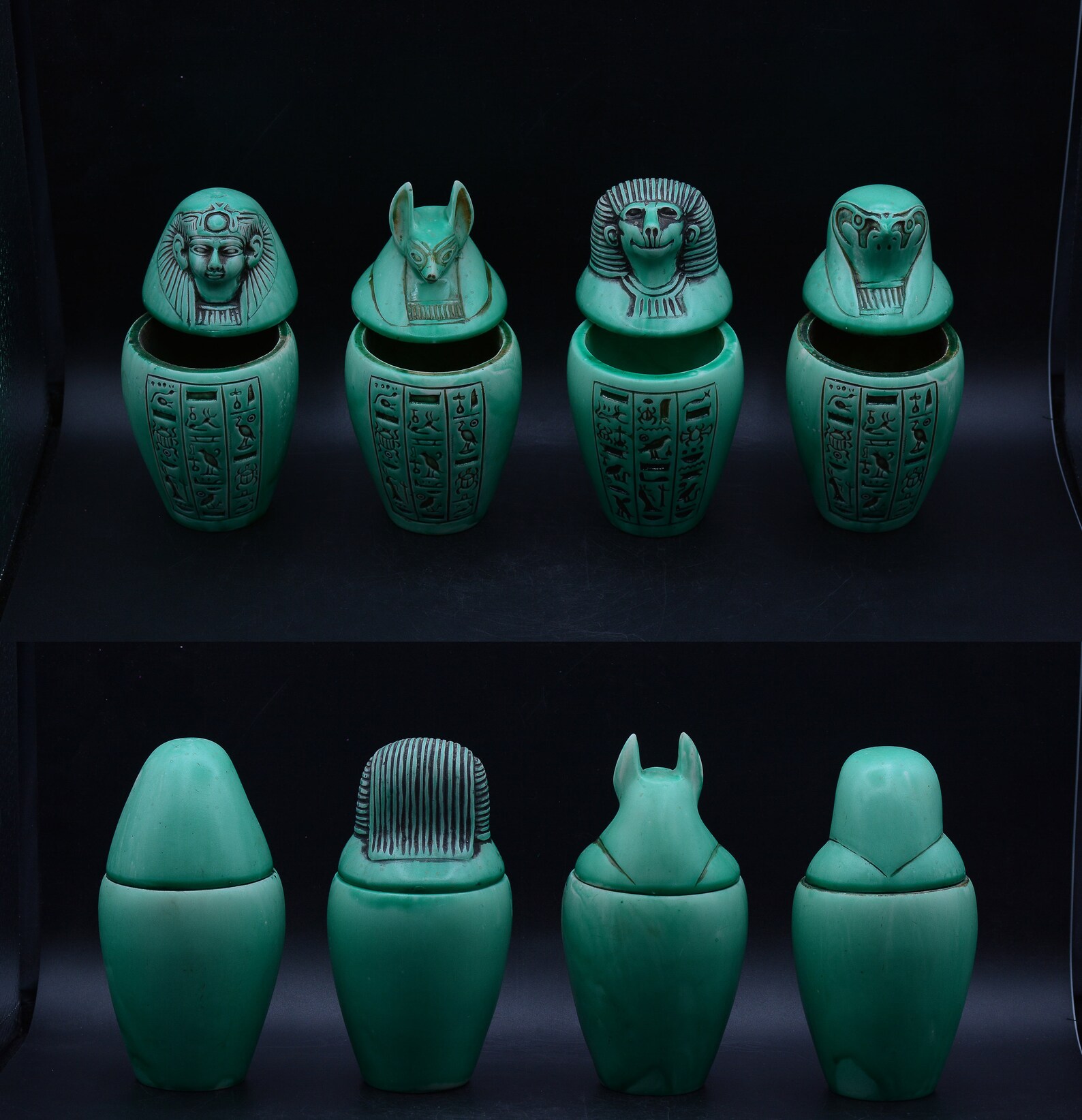 Egyptian Art Canopic jars Set 4 sons of Horus 2 color blue / | Etsy