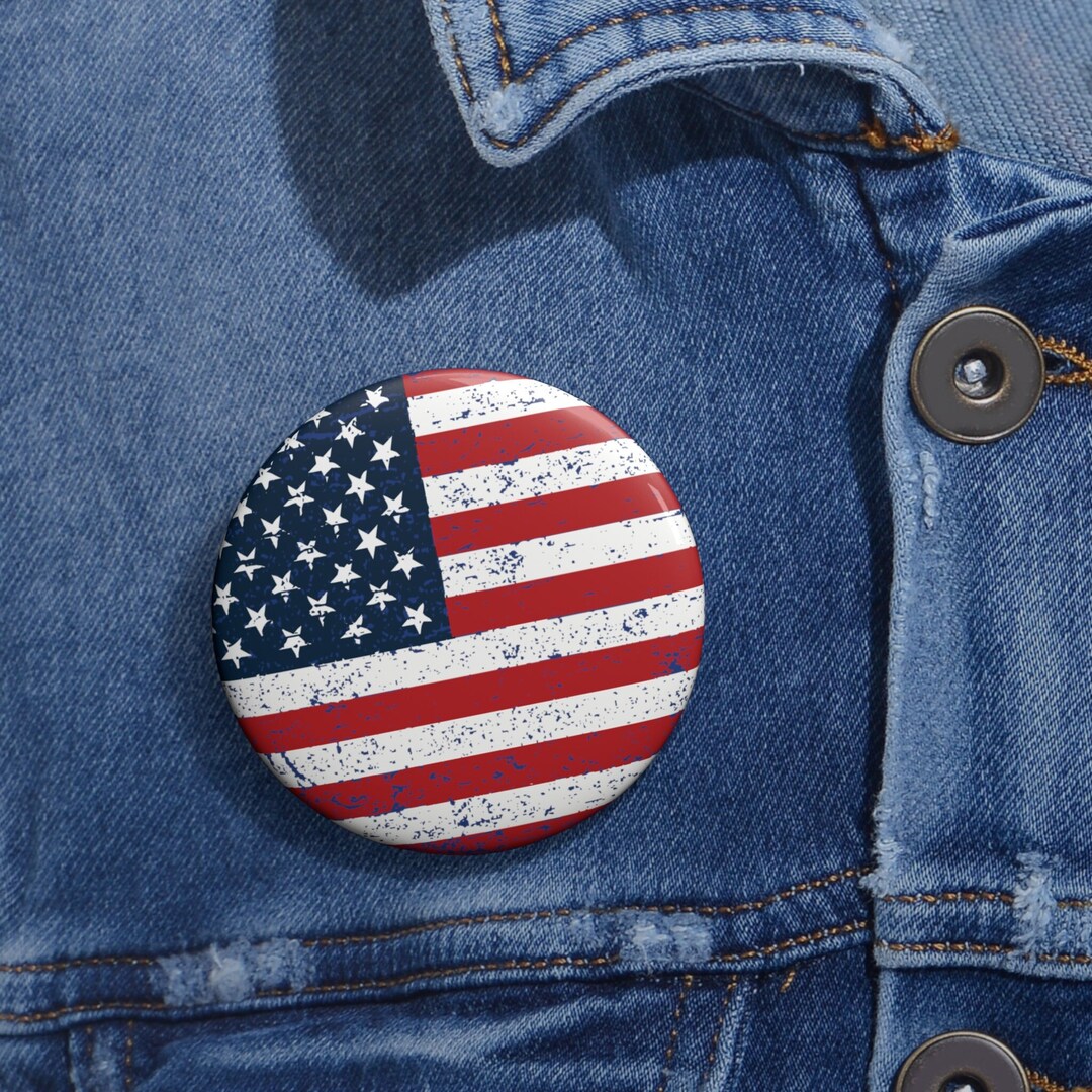 Flag Day Pin Button, Distressed USA Flag Pin, Patriotic Button, Gift ...