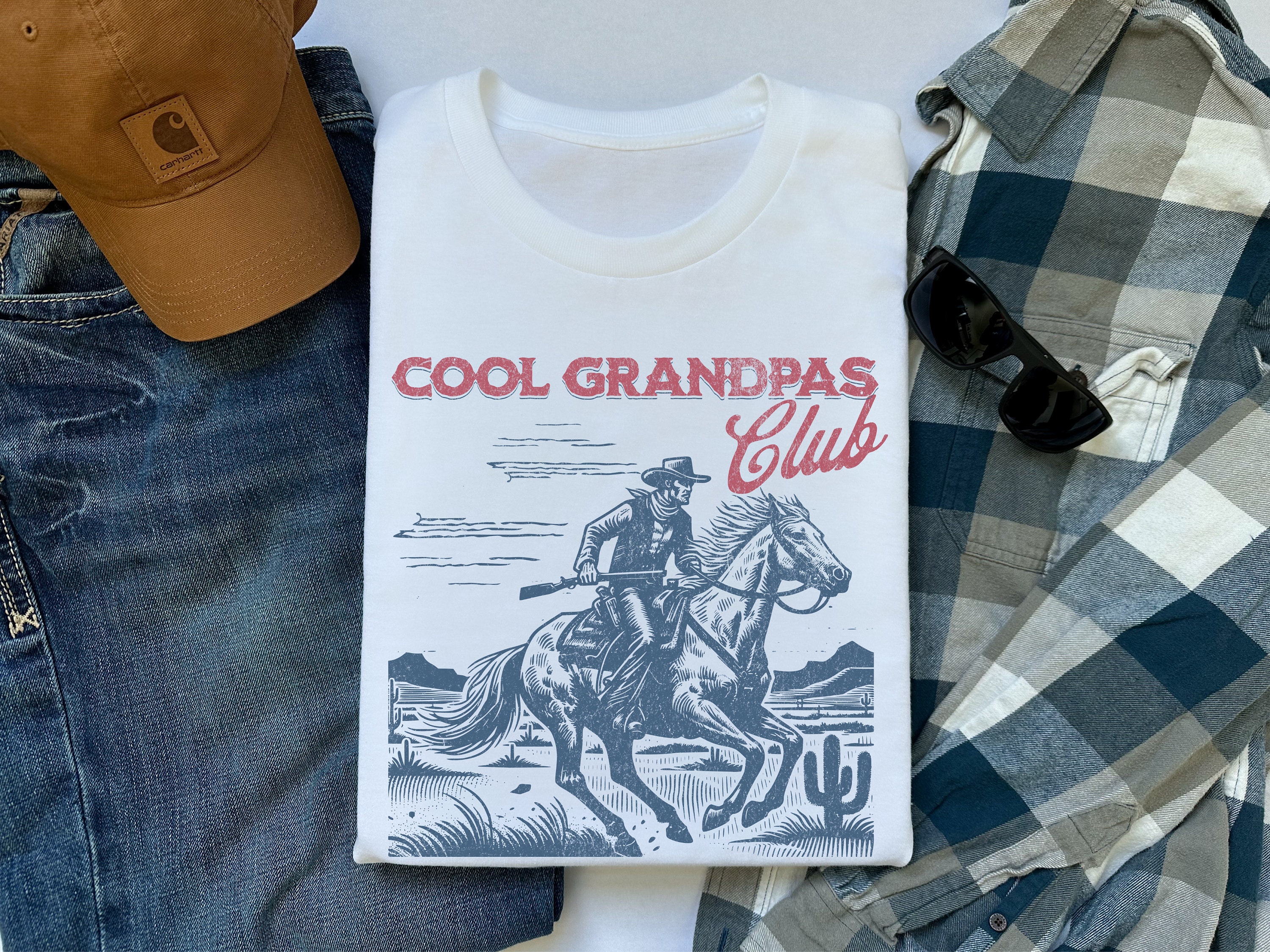 Cool Grandpas Club Shirt, Retro Cowboy T-shirt, Funny Papa Shirt, Gift ...