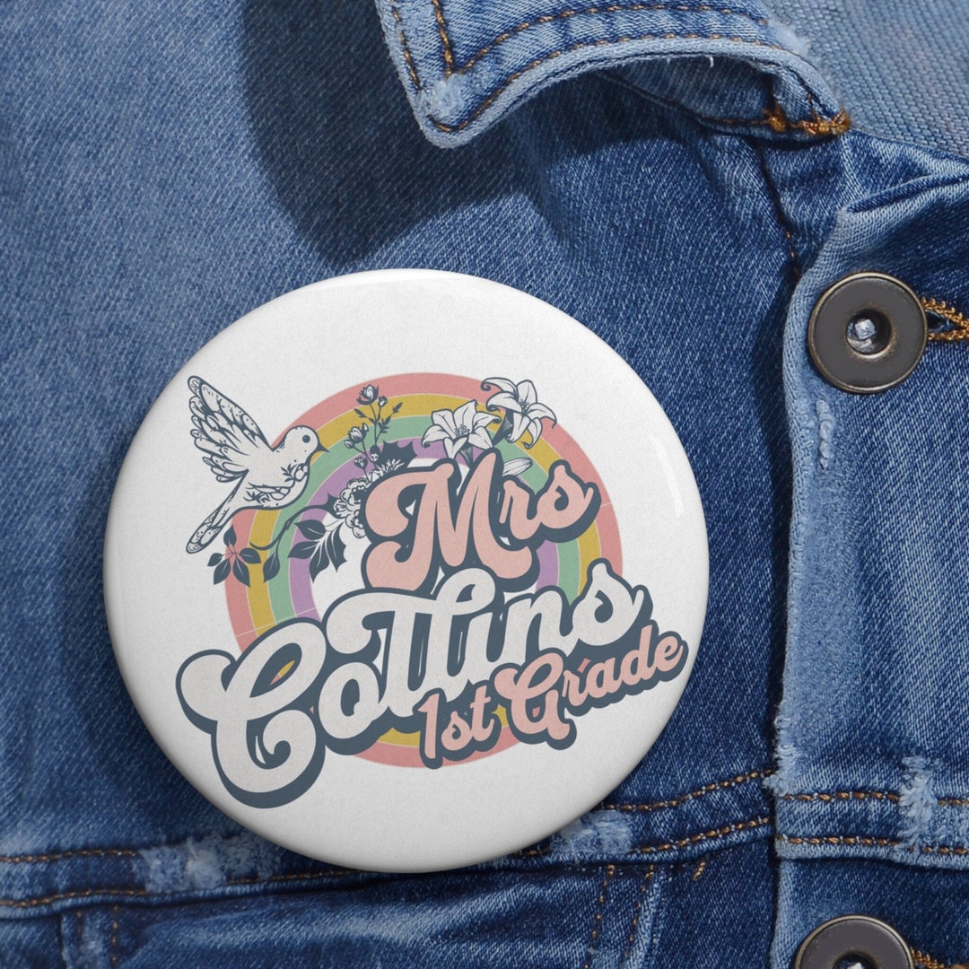 Personalized Teacher Name Pin Button, Retro Pinback Button, Custom Name ...