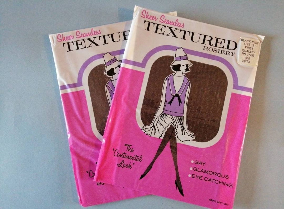Vintage Nylon Stockings Size 10 5 Patterned Flat Knit Black Mist Etsy Uk