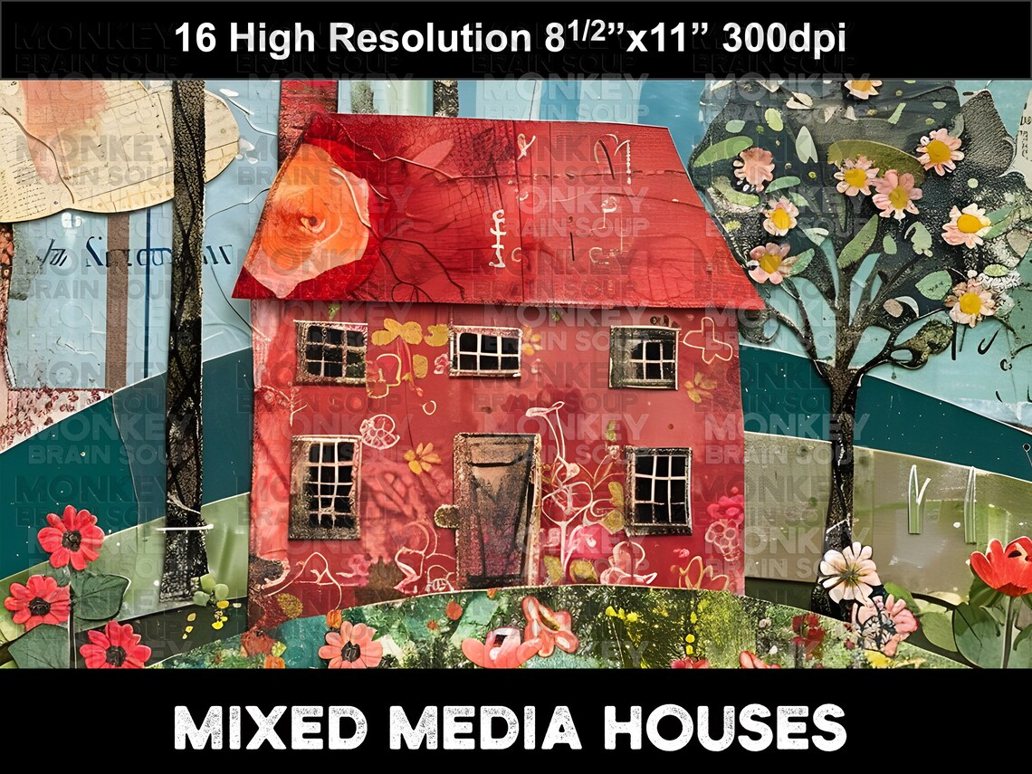 Printable Mixed Media Houses. A Collection of 16 Shabby Chic Art Pages ...